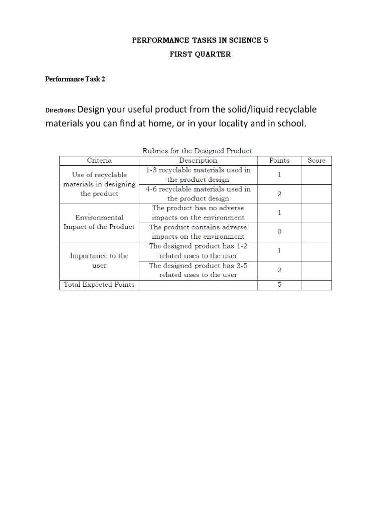 Q1 Performance Task Science | PDF | Art | Technology & Engineering