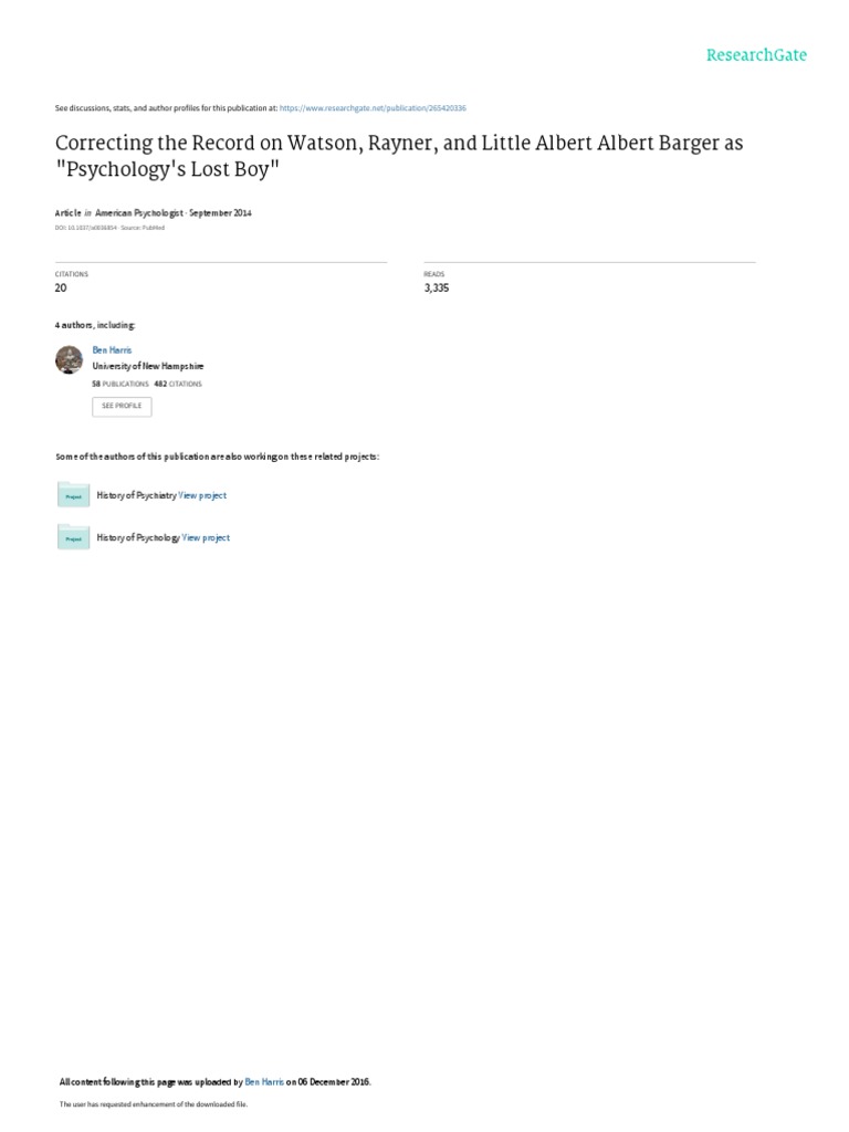 Correcting The Record On Watson, Rayner, and Little Albert Albert ...