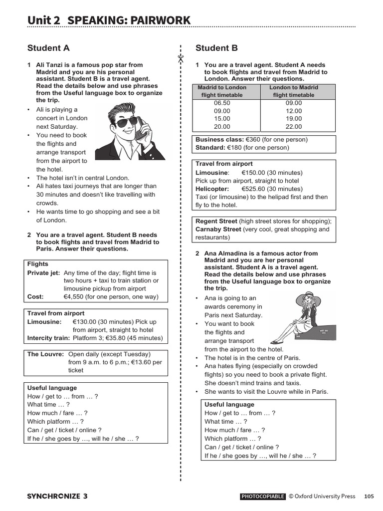 Synchronize3 TRB Worksheets Unit 2 Speaking Pairwork | PDF