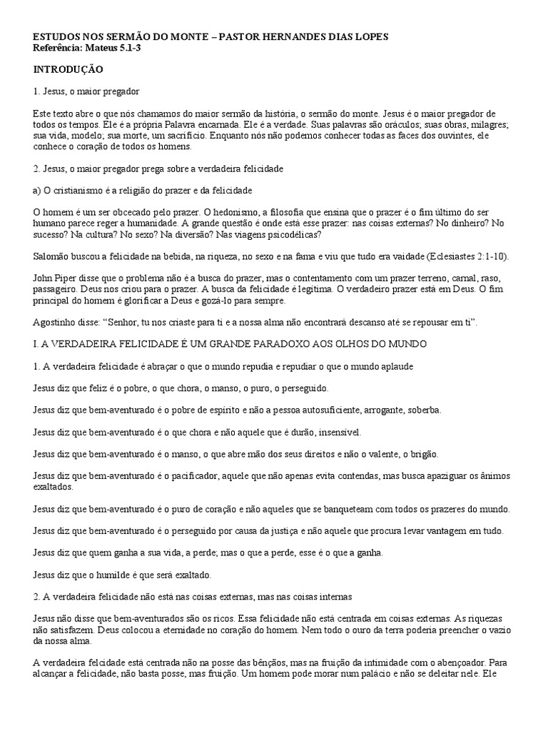 Estudo Biblico Sermão Do Monte 01 Pdf Graça No Cristianismo Jesus