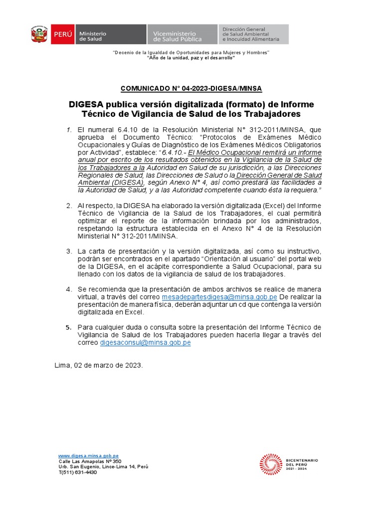 DIGESA Publica Versión Digitalizada (Formato) de Informe Técnico de ...