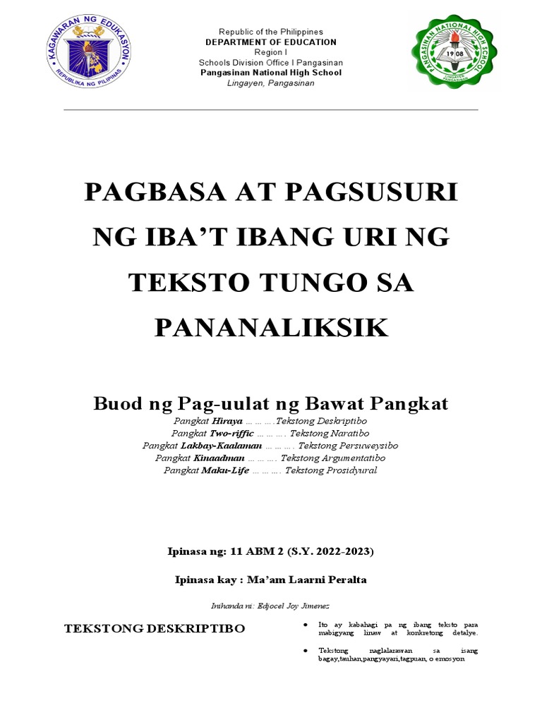 REPORTING-SUMMARY-in-Pagbasa | PDF