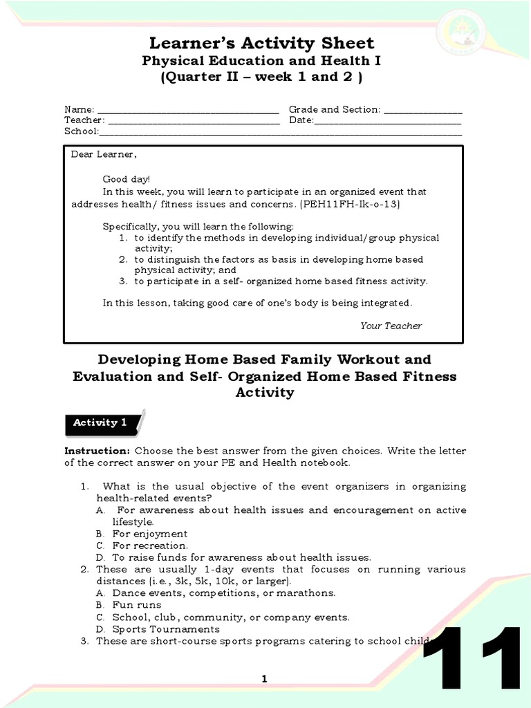 Home-Based Fitness Activities for PE 11 | PDF | Physical Fitness ...