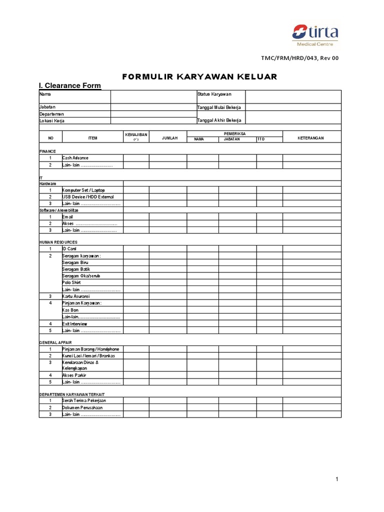 Form Karyawan Keluar Rev | PDF
