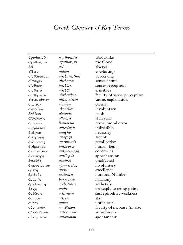 Greek Glossary of Key Terms From The Enneads by Plotinus Lloyd P ...