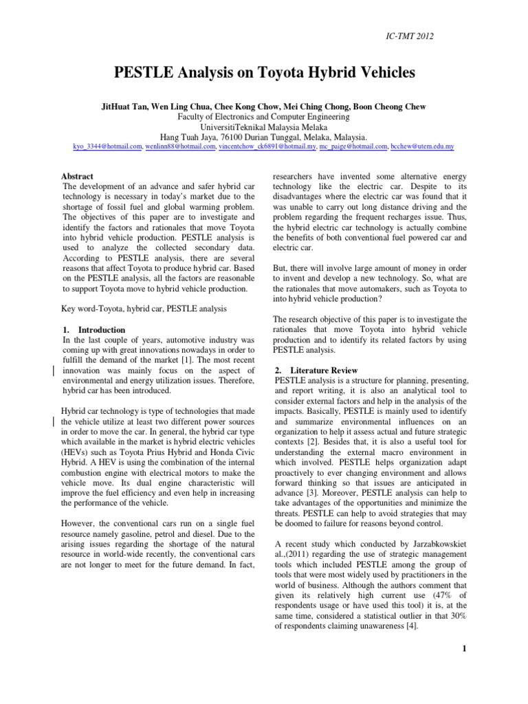 Toyota's PESTLE Analysis on Hybrid Cars | PDF | Hybrid Electric Vehicle ...