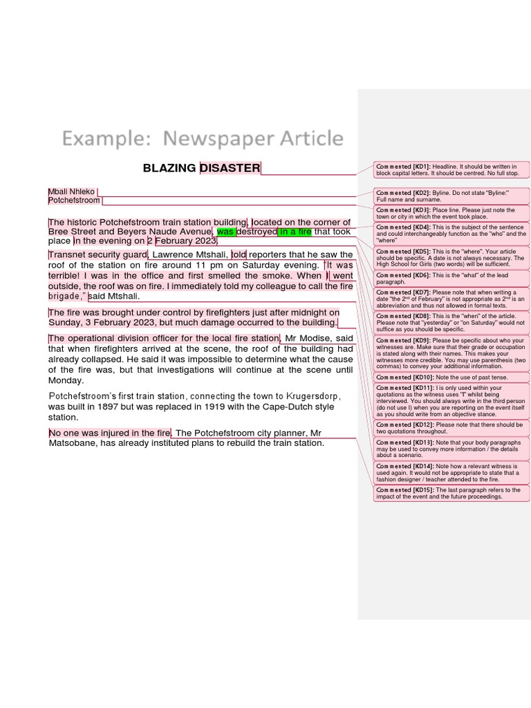 Newspaper Article Example - With Comments | PDF | Linguistics
