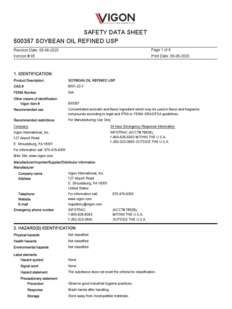 Soybean Oil SDS | PDF | Dangerous Goods | Firefighting