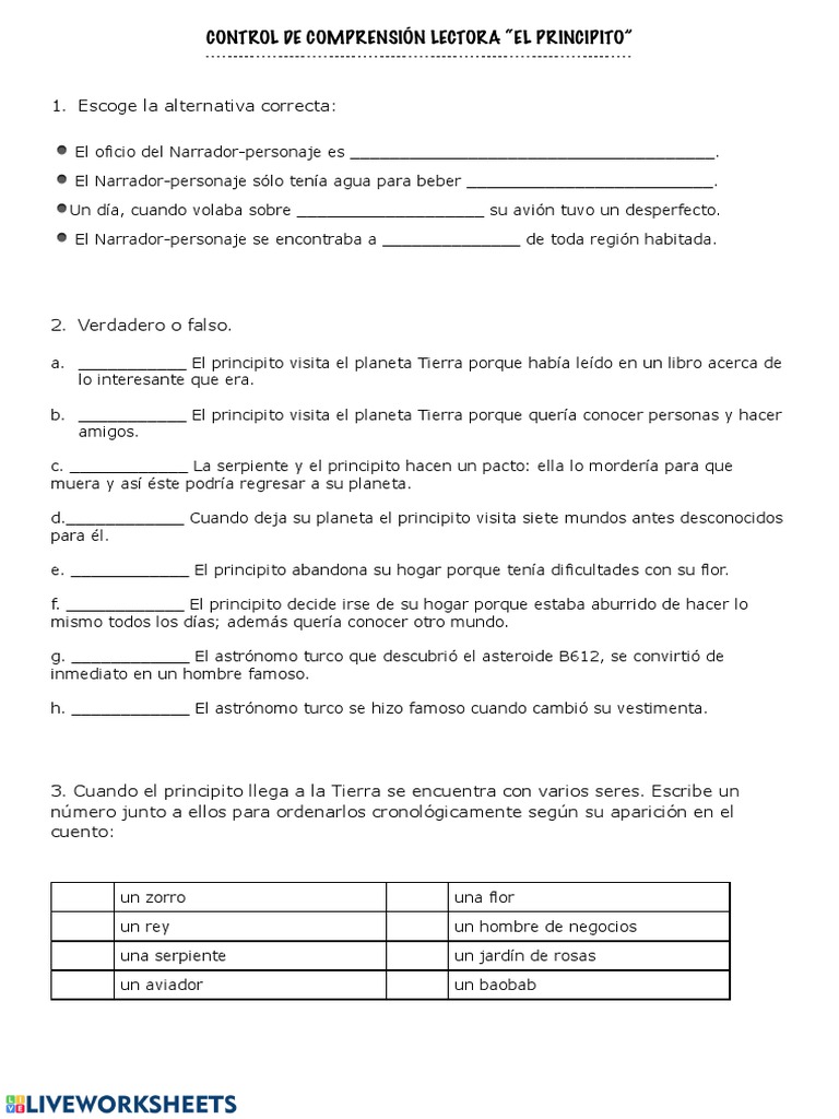 Control de Lectur | PDF | El Principito