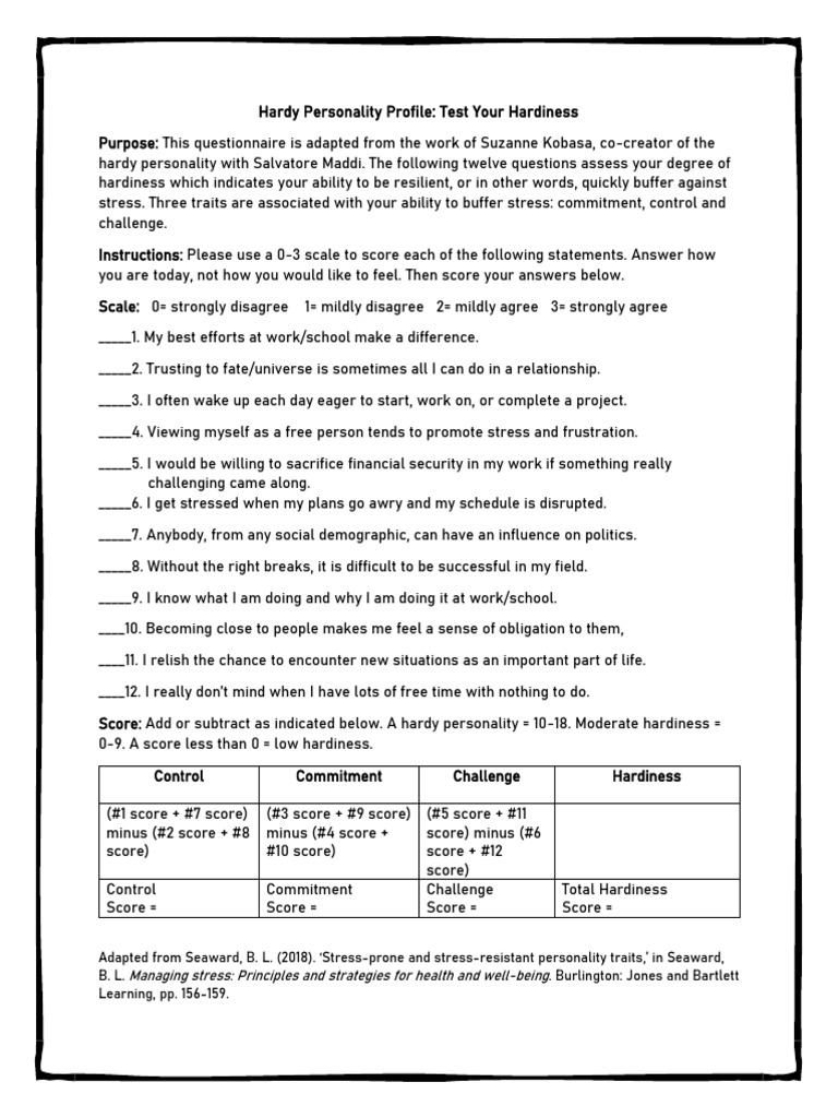 Hardy Personality Assessment Questionnaire | PDF | Behavior ...