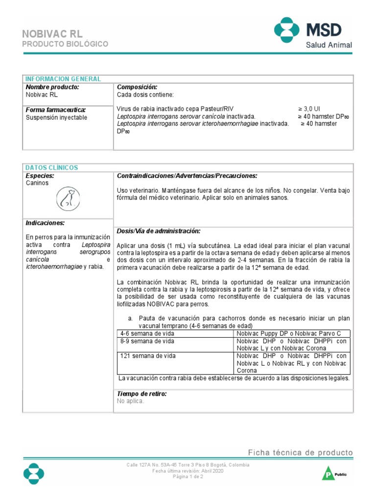Nobivac RL | PDF | Rabia | Microbiología