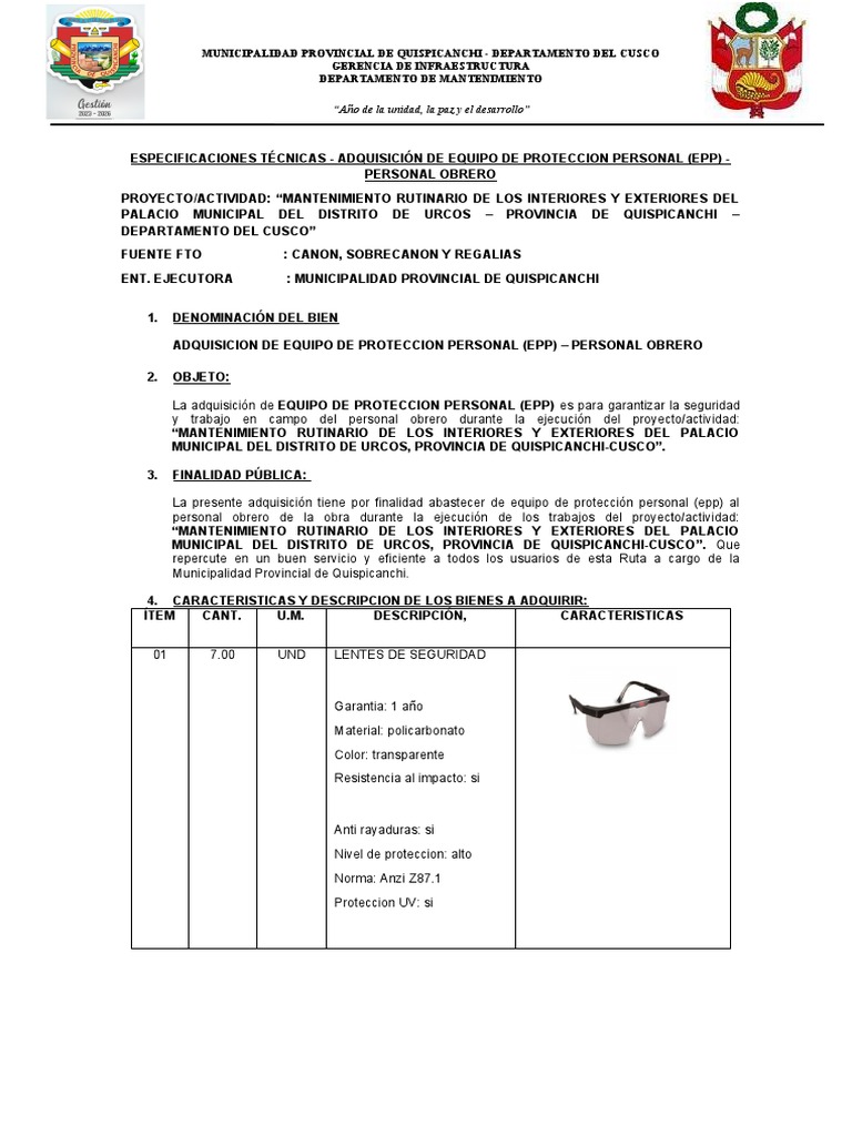 Eett - Equipo de Proteccion Personal Epps - Obrero | PDF