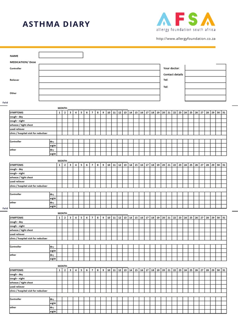 40 Asthma Diary | PDF | Respiratory Diseases | Symptoms And Signs