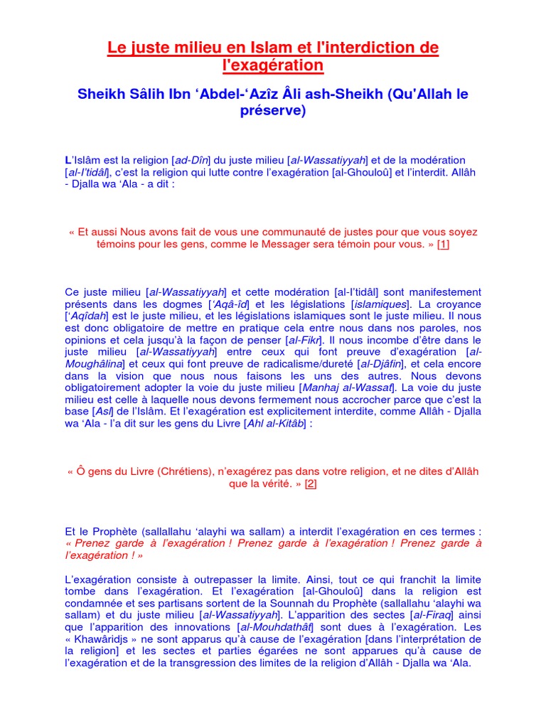 Le Juste Milieu en Islam | PDF | Allah | Coran