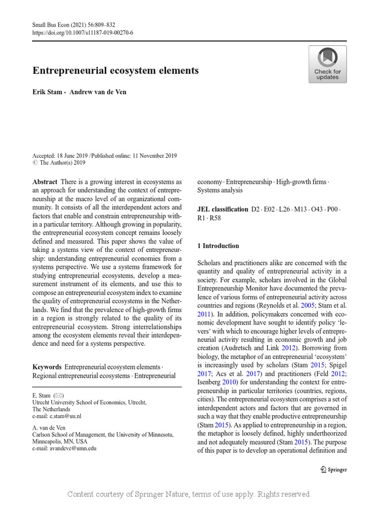 Entrepreneurial Ecosystem Elements | PDF | Entrepreneurship | Economic ...