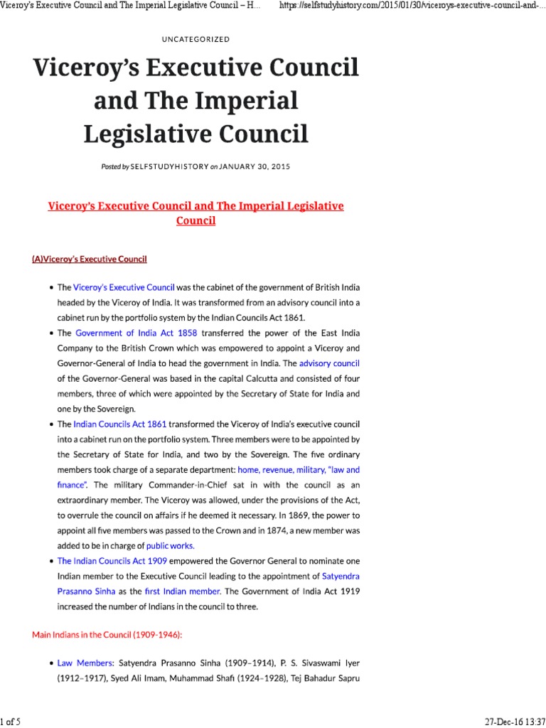 Viceroy's Executive Council Overview | PDF