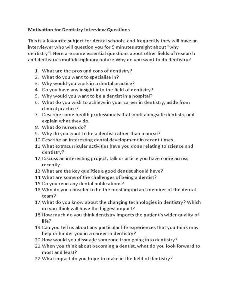 Dental Interview Questions | PDF | Dentistry | National Health Service