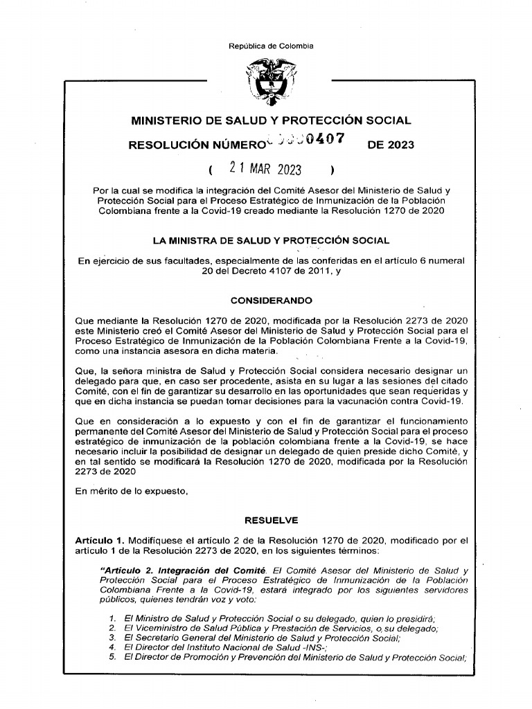 Resolución No. 407 de 2023 | PDF | Politica social | Gobierno
