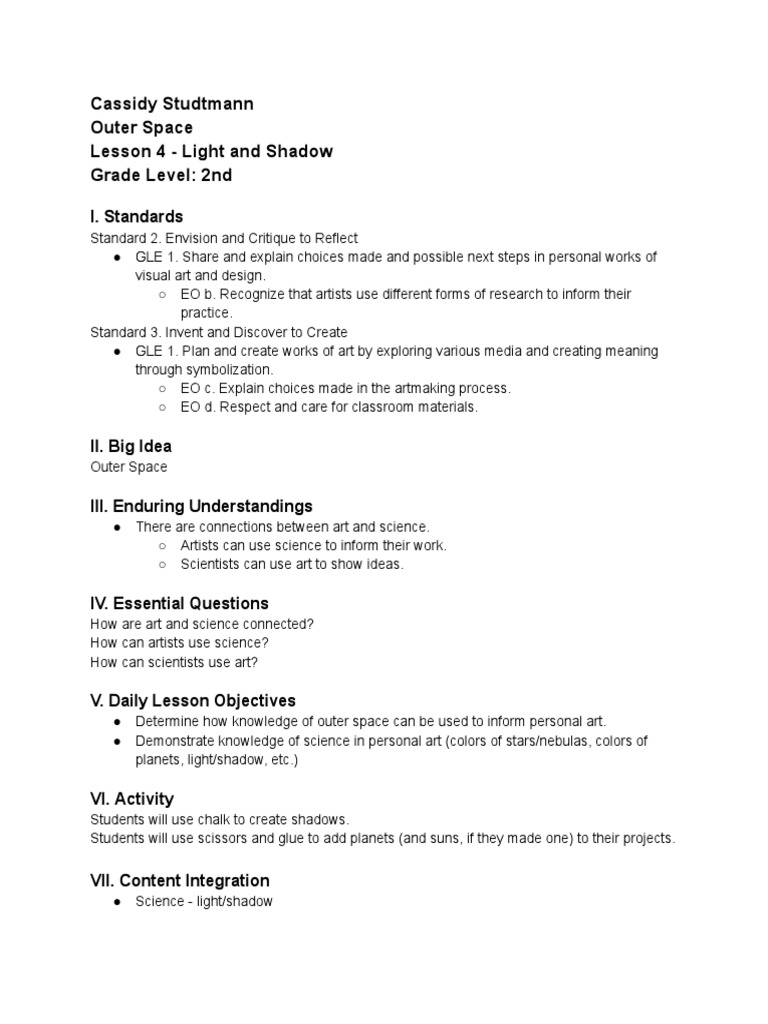 2nd Grade Outer Space Lesson | PDF | Differentiated Instruction | Shadow
