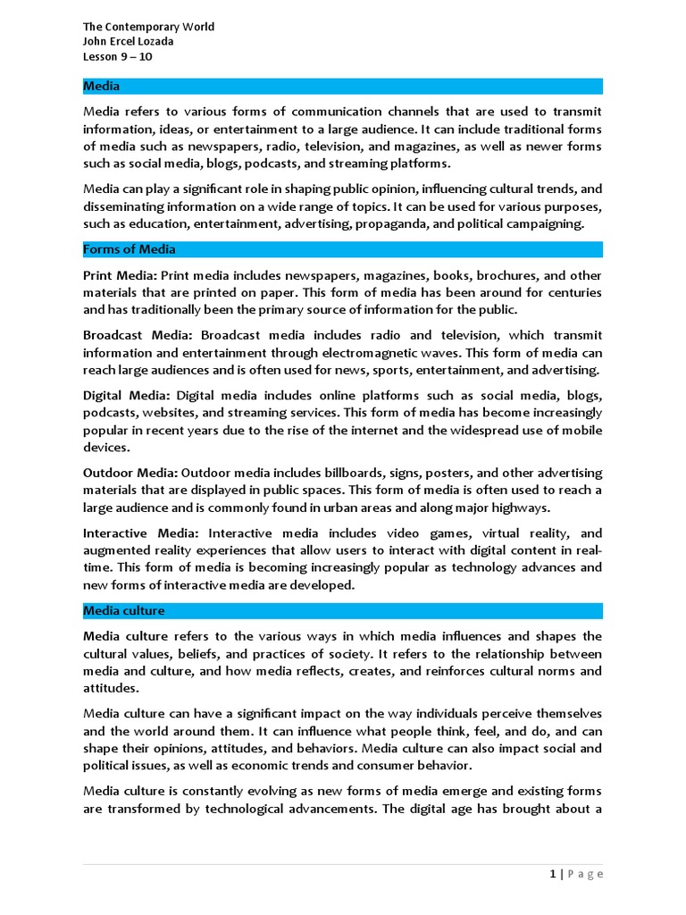 Exploring the Role and Impact of Media in Shaping Culture on a Global ...