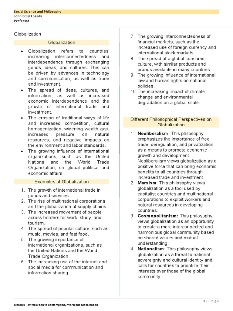 The Contemporary World - Lesson 1 | PDF | Globalization | Economic Growth