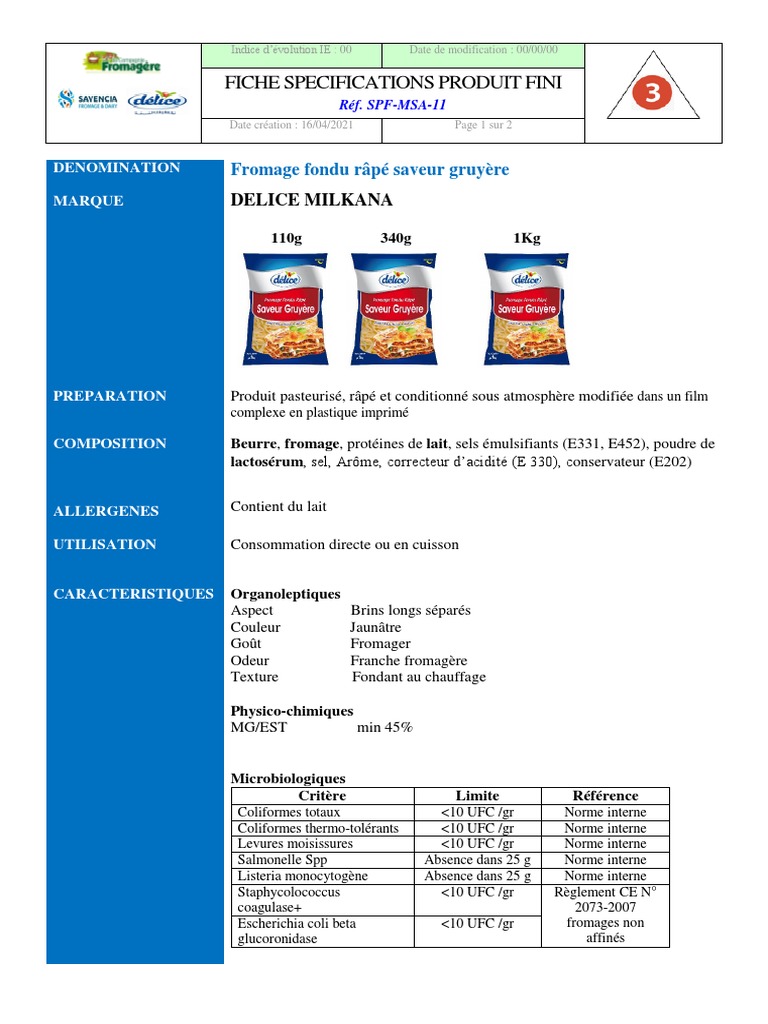 Fiche Produit | PDF | Fromage | Nourriture et boisson