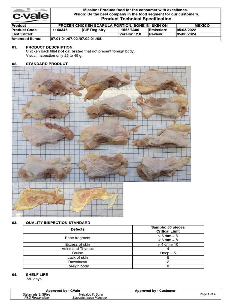 Product Technical Specification for Frozen Chicken Scapula Portion ...