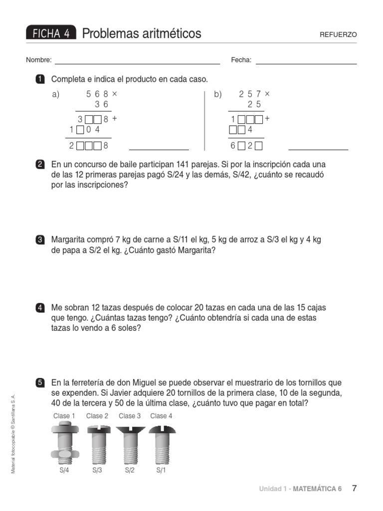 Problemas Aritméticos: Ficha 4 | PDF