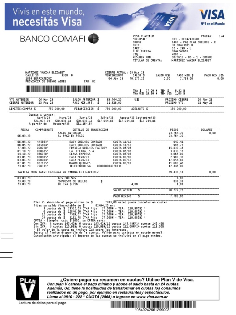 ¿Quiere Pagar Su Resumen en Cuotas? Utilice Plan V de Visa.: Lectura de ...