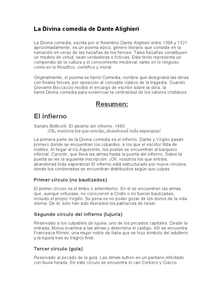 Estructura de "La Divina Comedia" | PDF | Divina Comedia | Infierno (Dante)