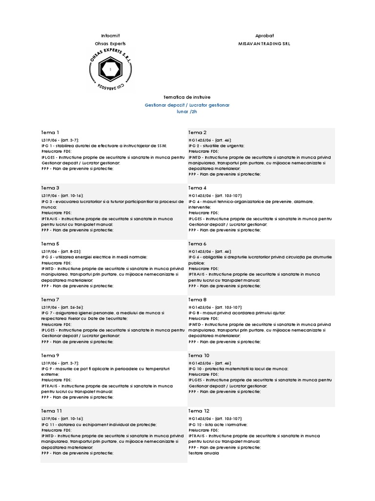 Tematica SSM - Gestionar Depozit | PDF
