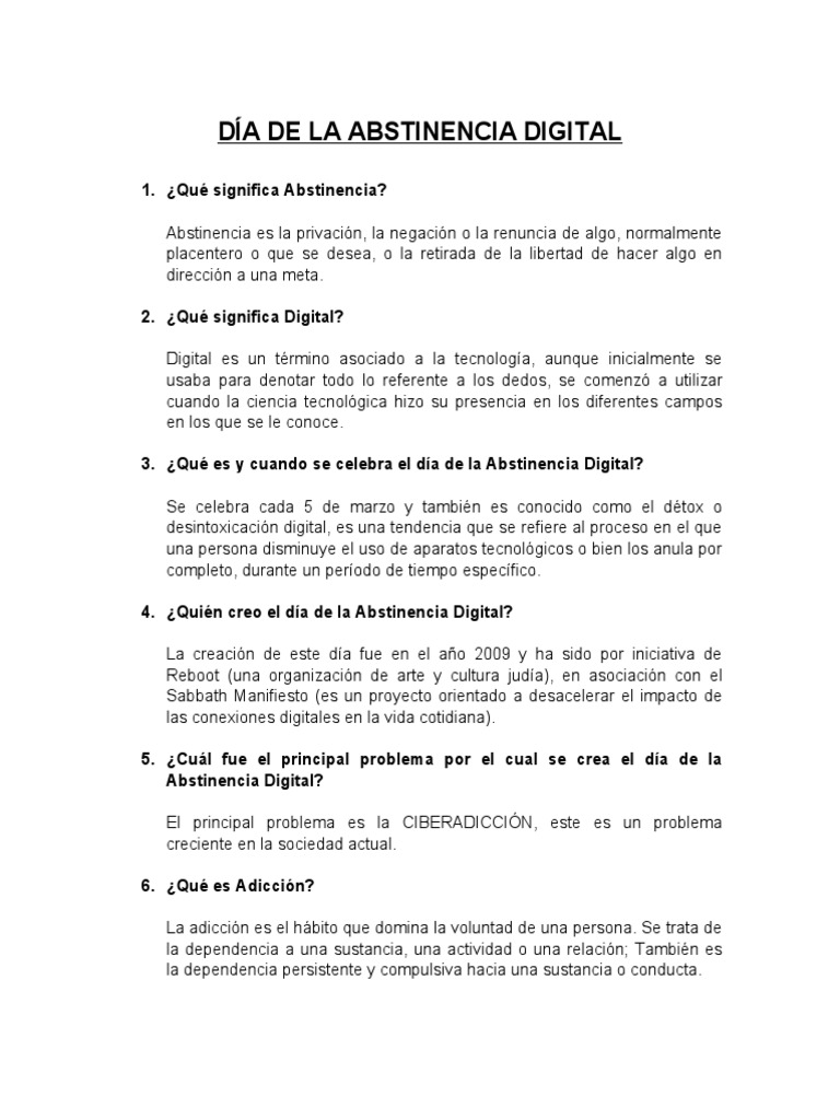 Día de La Abstinencia Digital | PDF | Despachador de drogas | Dormir