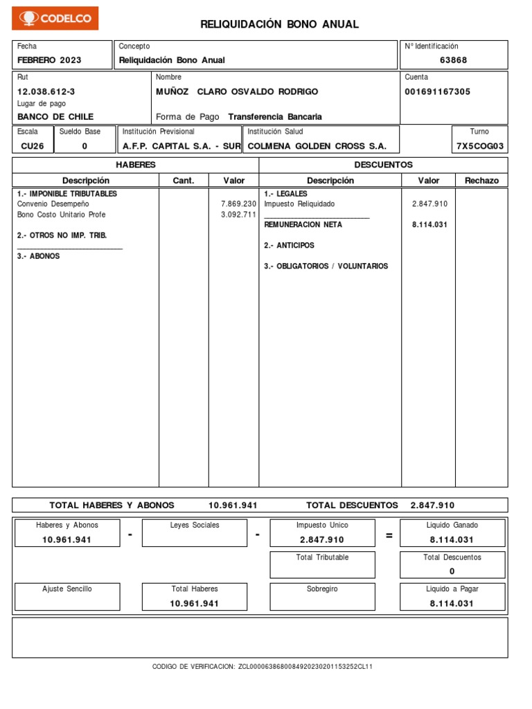 Reliquidación Bono Anual: Forma de Pago Transferencia Bancaria | PDF ...