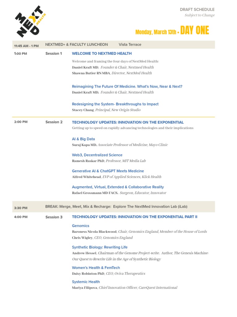 NextMed Health 2023 Draft Schedule | PDF | Medicine | Artificial ...