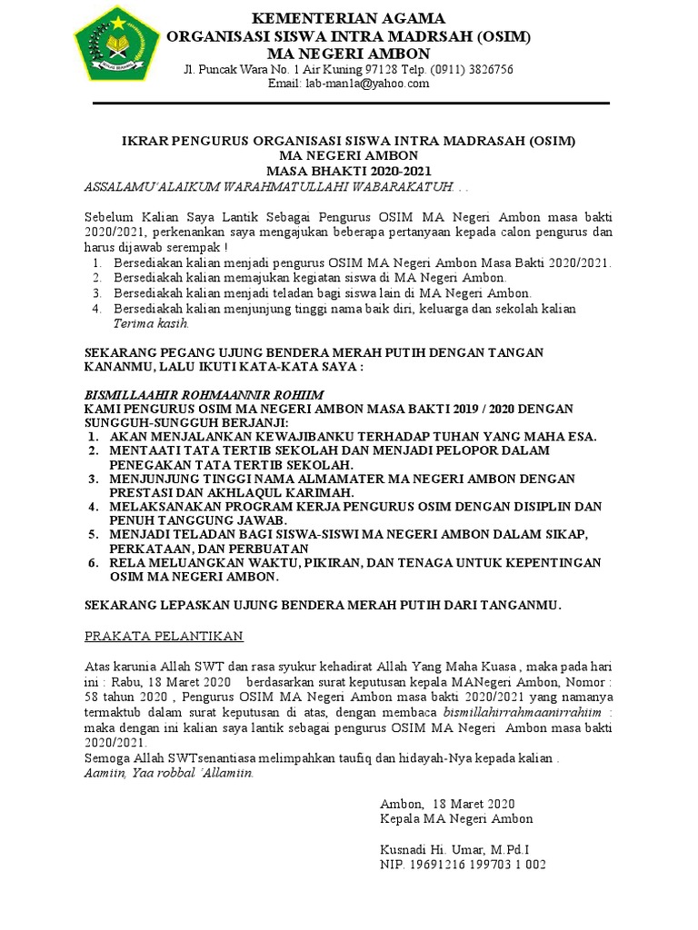 Teks Ikrar Osis | PDF