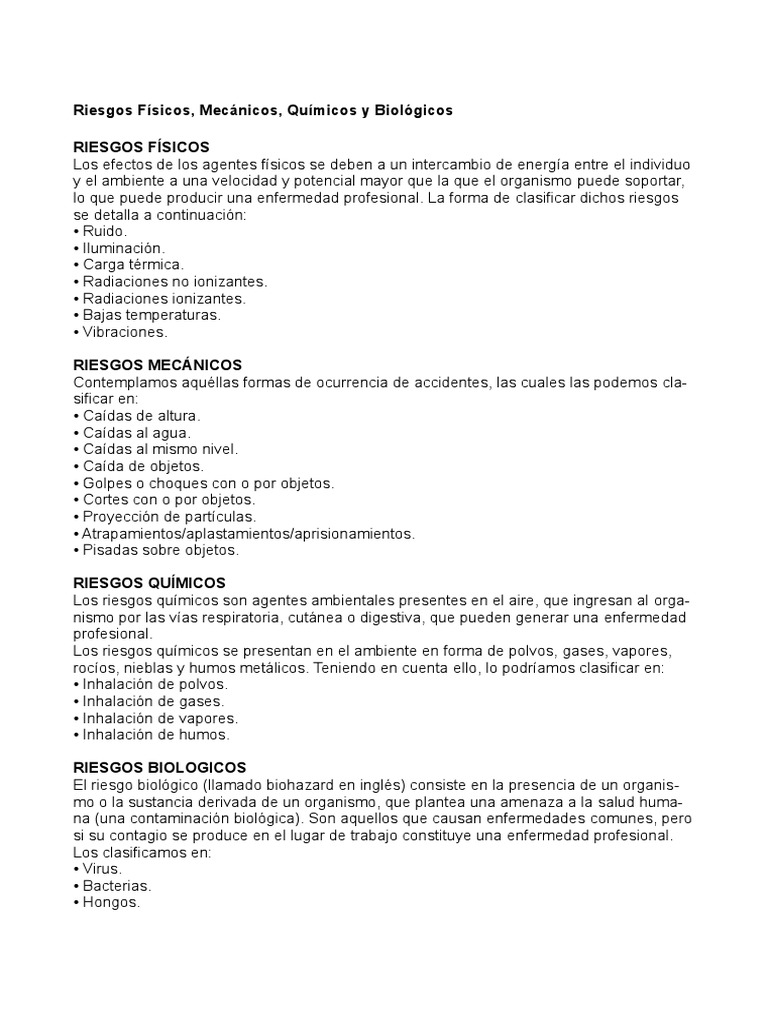 Riesgos Físicos Mecánicos Químicos | PDF