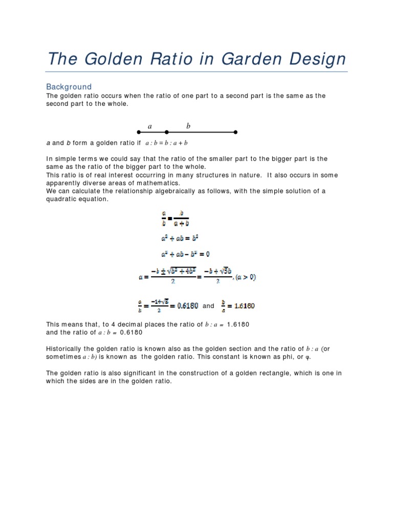 The Golden Ratio in Garden Design: Background | PDF | Ratio | Mathematics