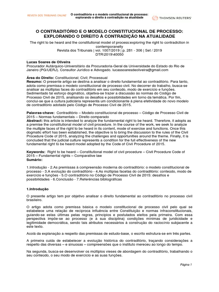 Artigo - o Contraditório e o Modelo Constitucional de Processo ...