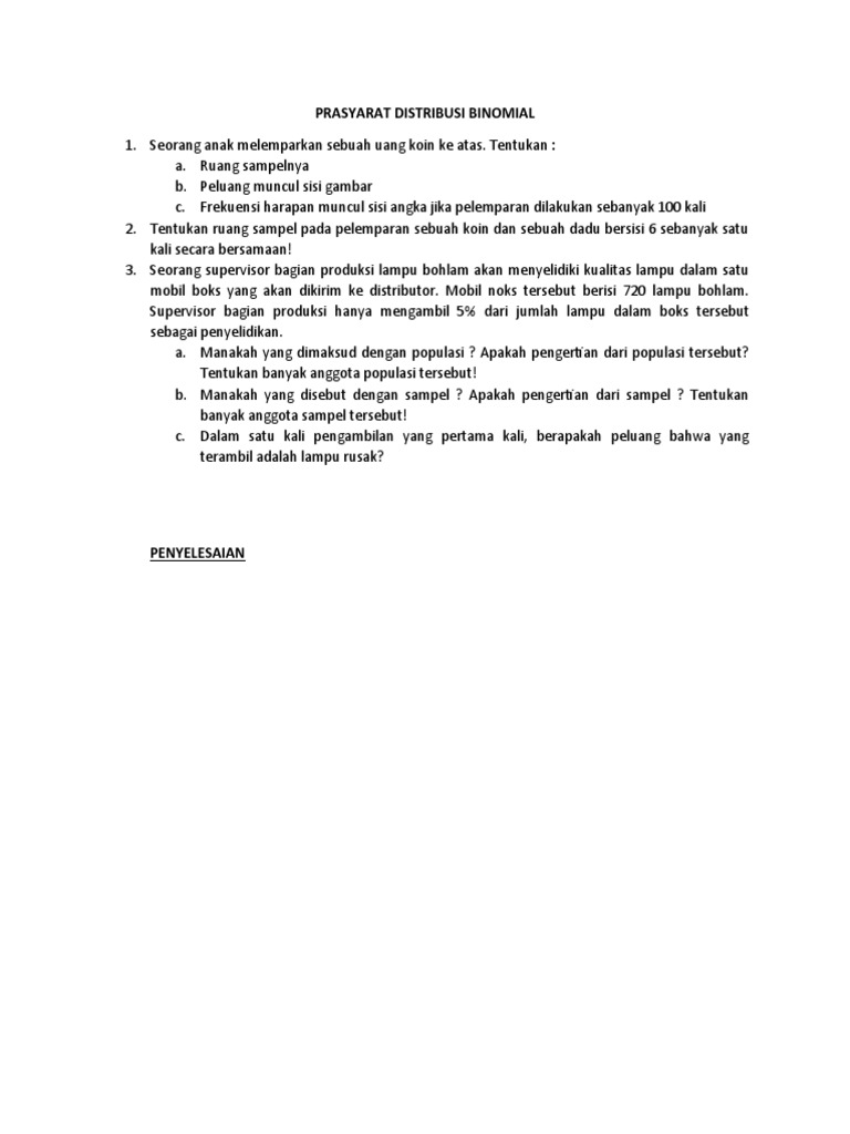 Prasyarat Distribusi Binomial dan Variabel Acak | PDF | Metode & Bahan Ajar
