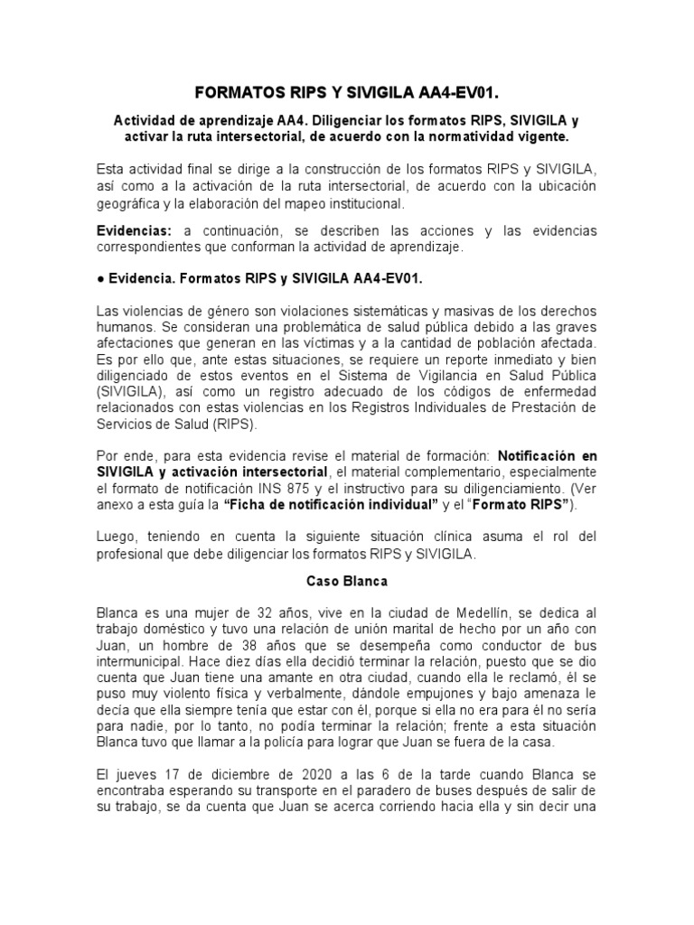 Formatos Rips Y Sivigila Aa4-Ev01 | PDF