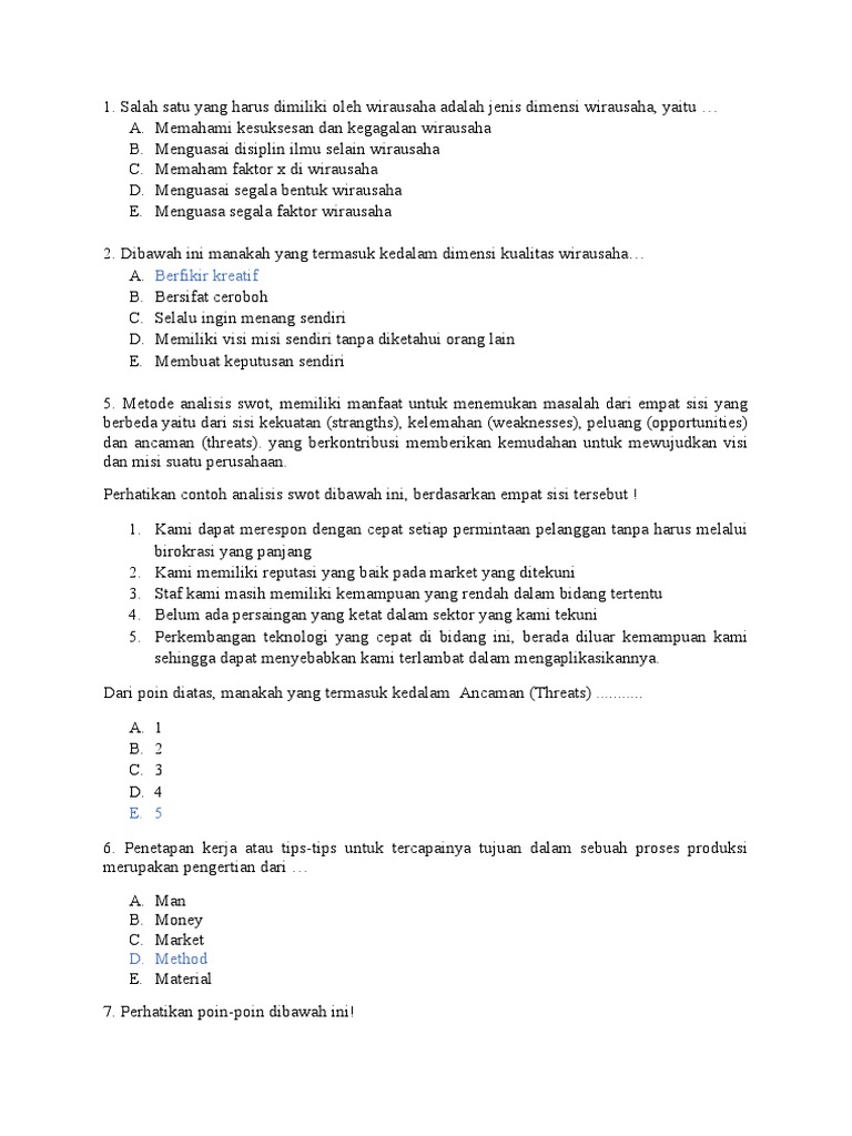 Latihan Soal Pra Us Pkwu Kelas Xii 2023 | PDF