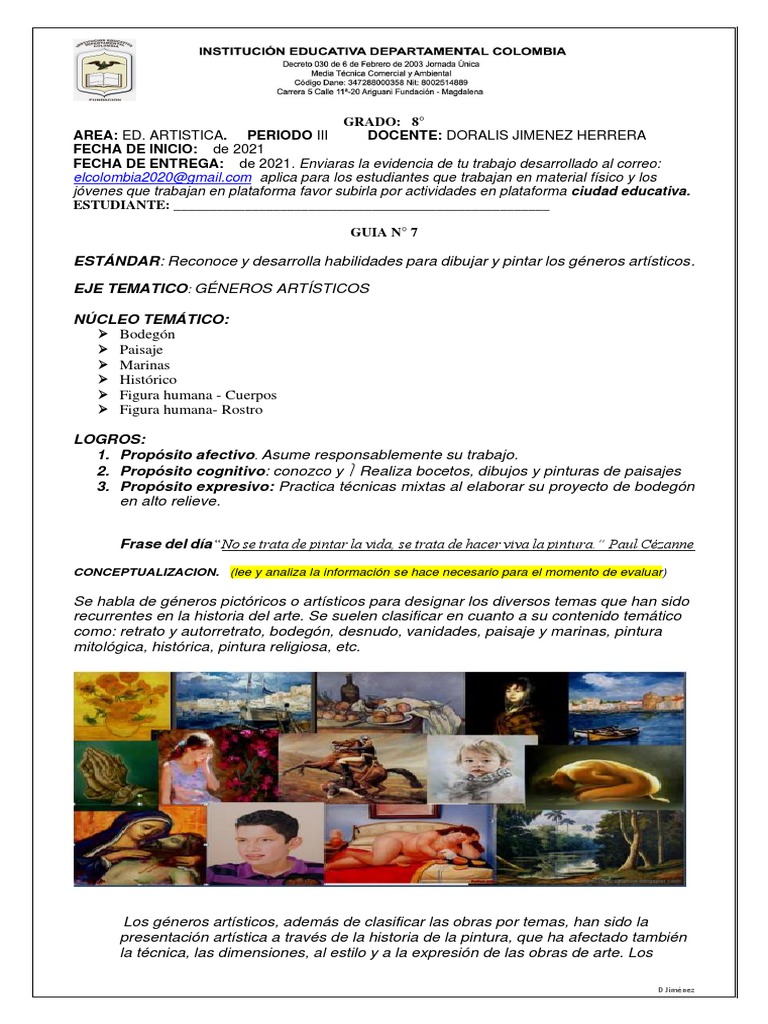 Guia #7 Artistica Octavo | PDF | Pinturas | Naturaleza muerta