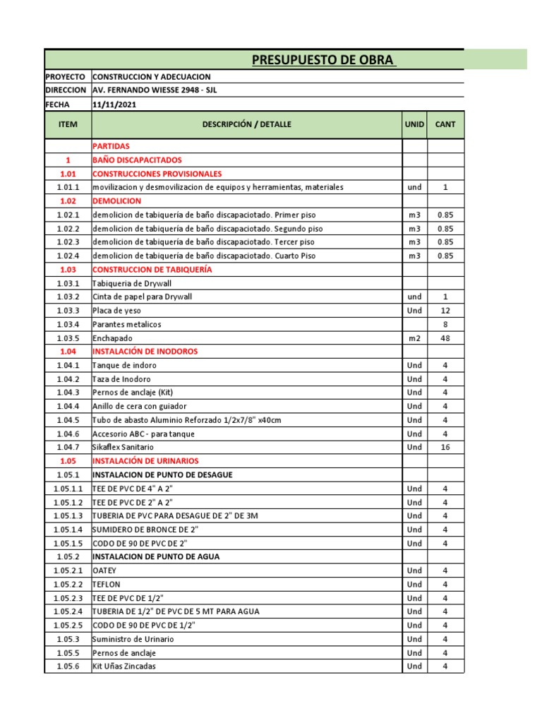 Costos y Presupuestos | PDF | Materiales | Ingeniería de Edificación