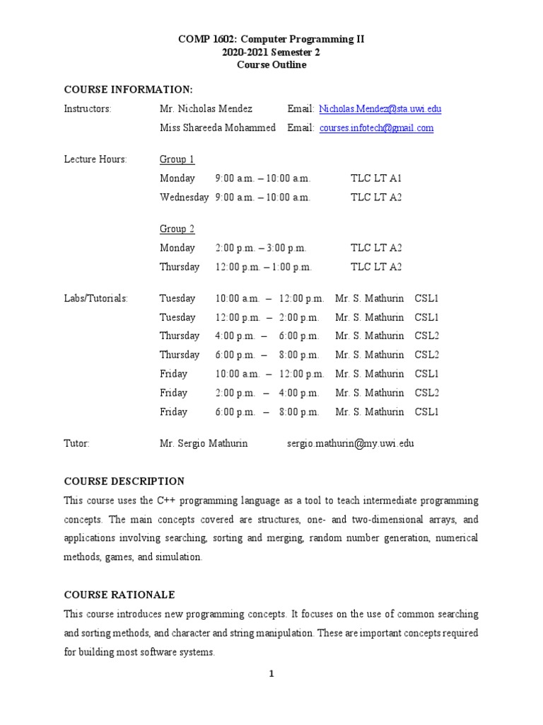2022-2023 COMP1602 Course Outline | PDF | String (Computer Science) | Academic Integrity