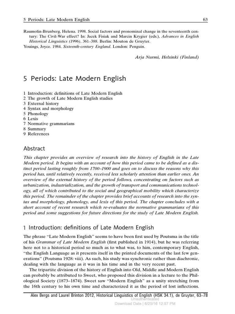 Overview of Late Modern English Studies | PDF | Thou | English Language