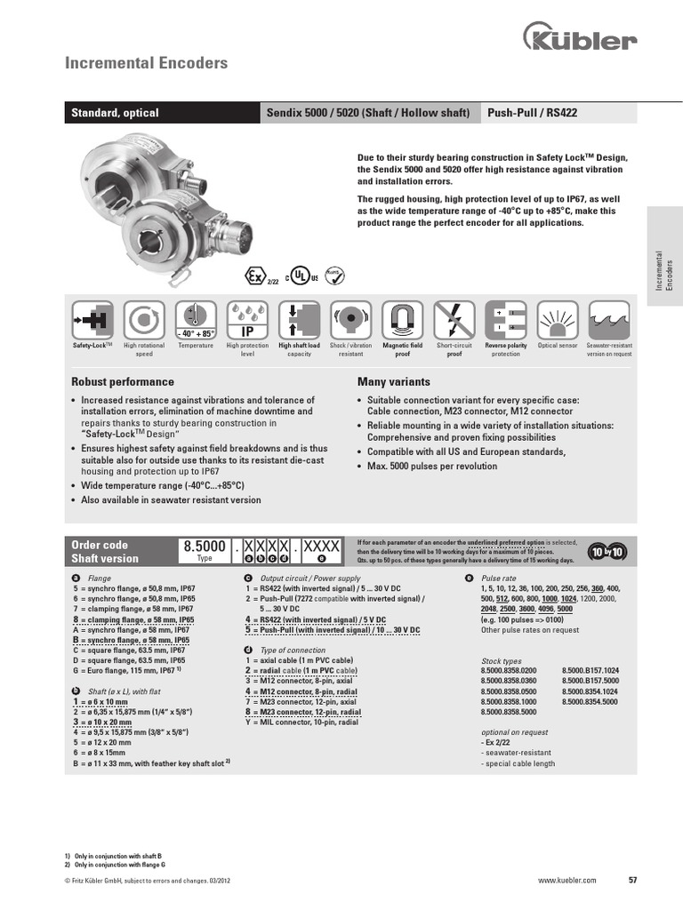 KUEBLER Incremental Encoder Sendix 5000 5020 | PDF | Electrical ...