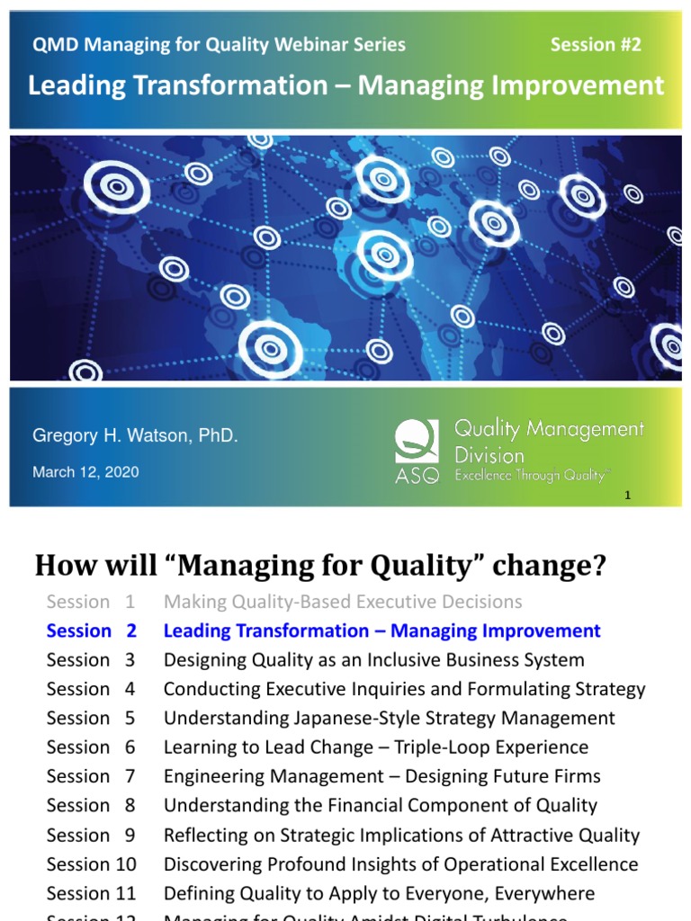 Session 02. Leading Transformation - Managing Improvement (Watson, 2020 ...