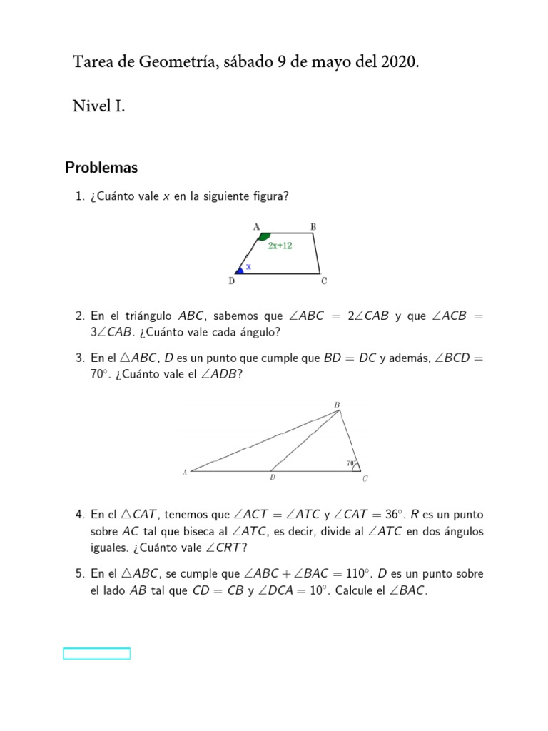 Tarea Nivel I Angulos - OMMEB2020 | PDF
