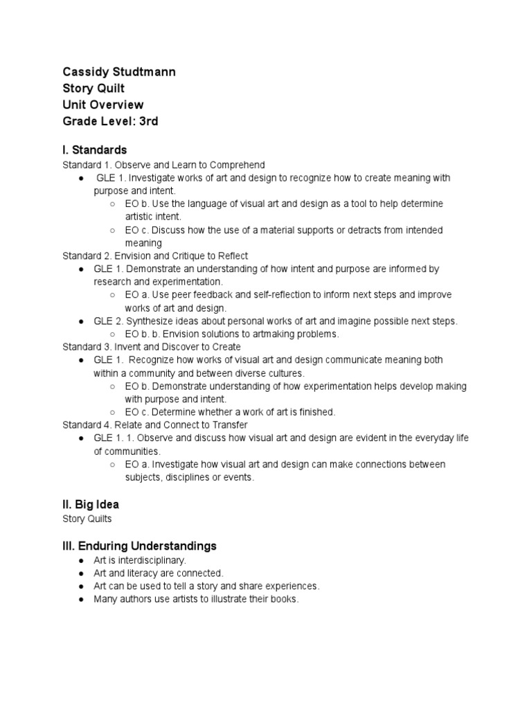 3rd Grade Story Quilt Unit Overview | PDF | Differentiated Instruction ...