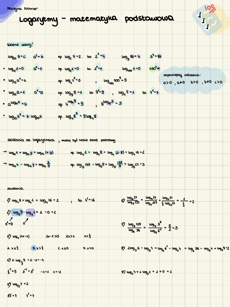 Notatka Logarytmy Podstawa 2 | PDF